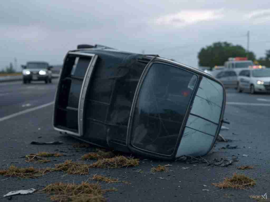 Gandola encunetada en el distribuidor de Barbula